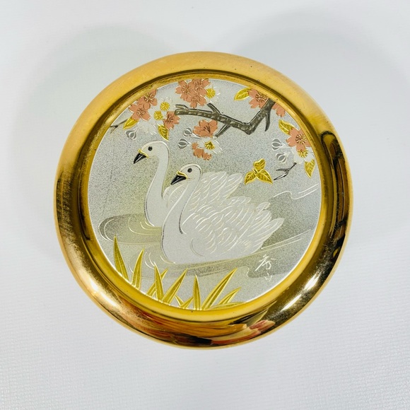Accents | The Art Of Chokin Japan Porcelain Trinket Box With Swans 24k ...